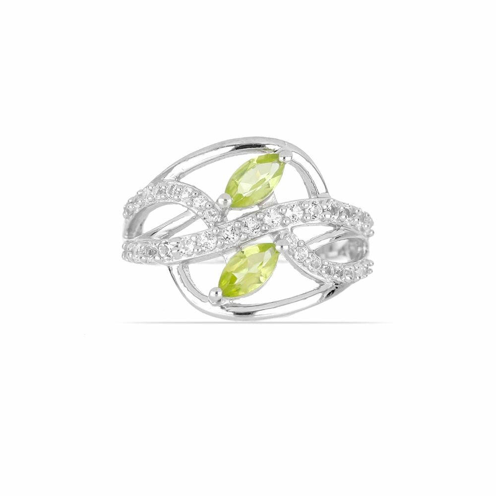 Кольцо, серебро, 925 проба, родирование, хризолит, топаз