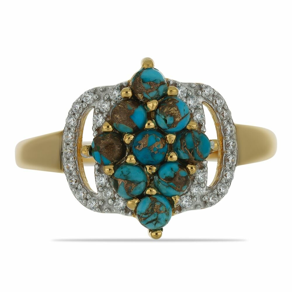 Кольцо, серебро, 925 проба, фианит, бирюза