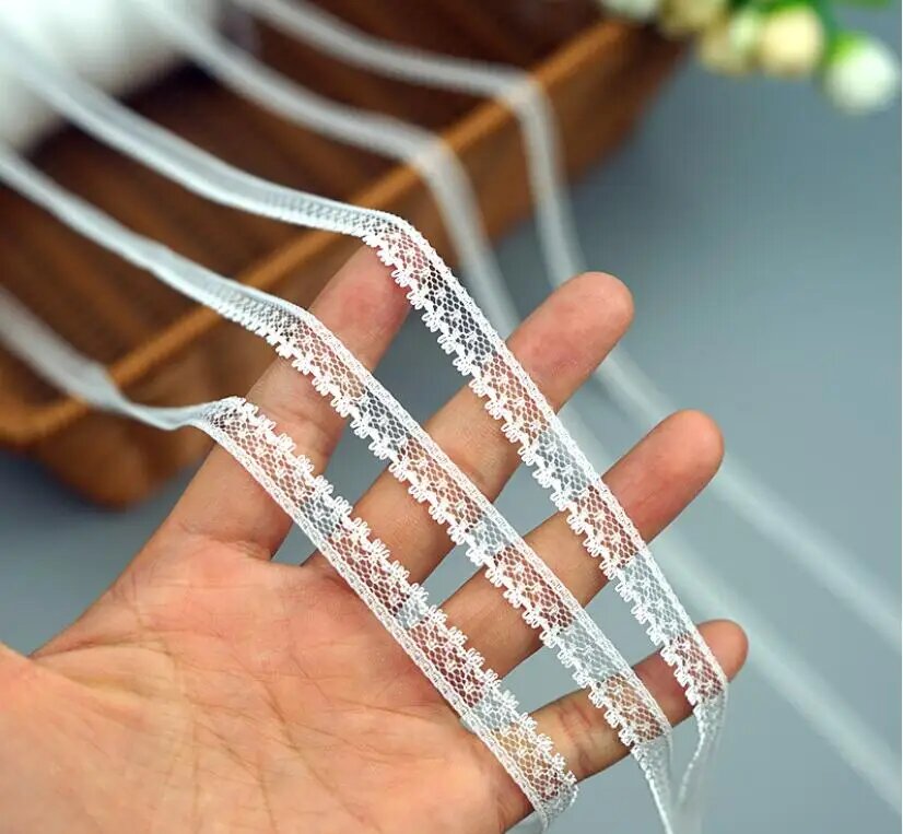 Кружевная лента FINEFANTESYER черная и белая 7 мм 20 ярдов Белый, белый