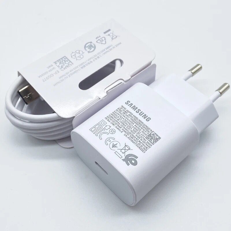 Супербыстрое зарядное устройство Samsung 25 Вт, адаптер USB Type C Cargador для White EU and Cable