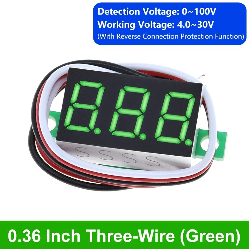 Цифровой вольтметр TZT 0,28/0,36/0,56 дюйма 1pcs, 0.36 3Wire Green