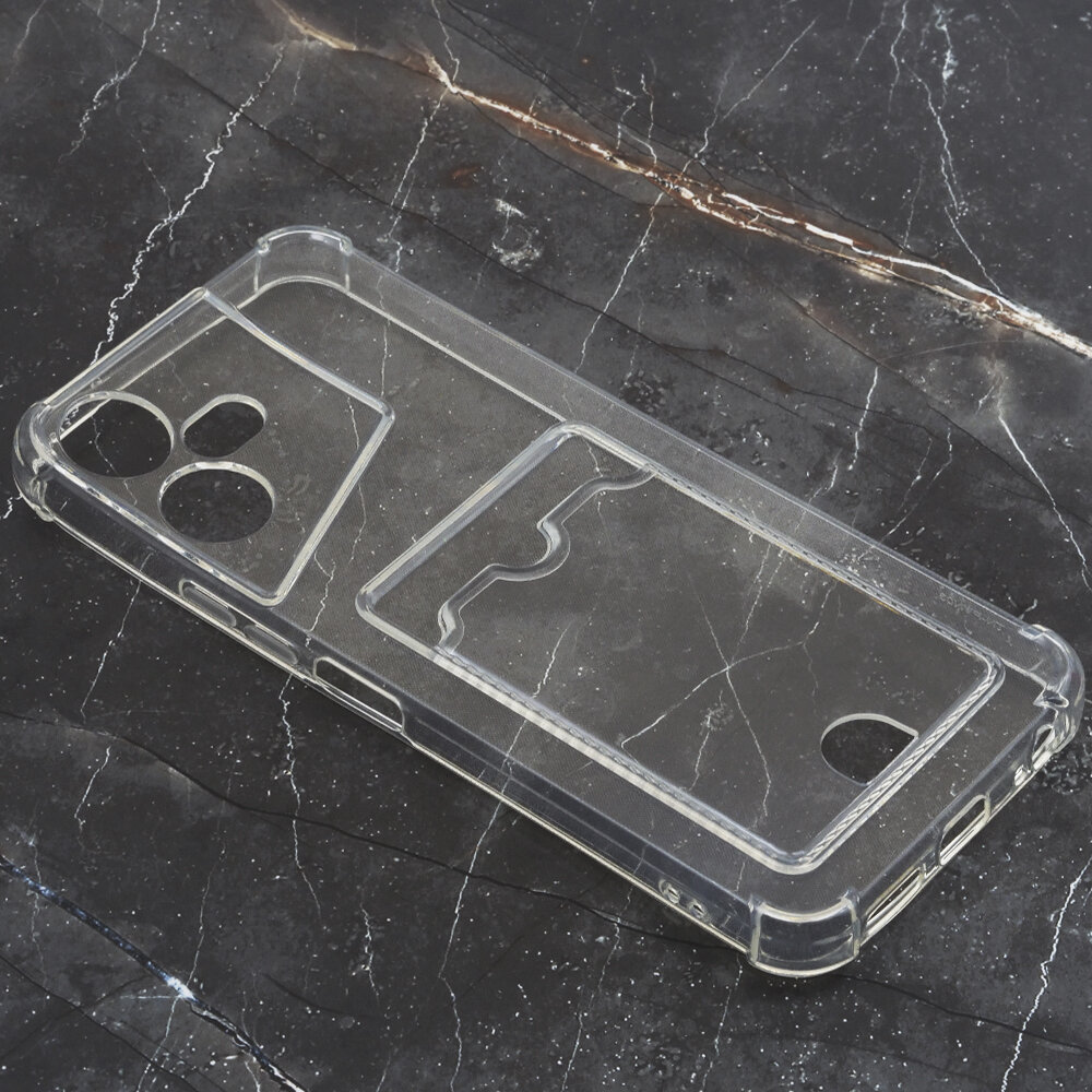 Силиконовый чехол с карманом для карт Tecno Pova Neo 3 , с углами, прозрачный