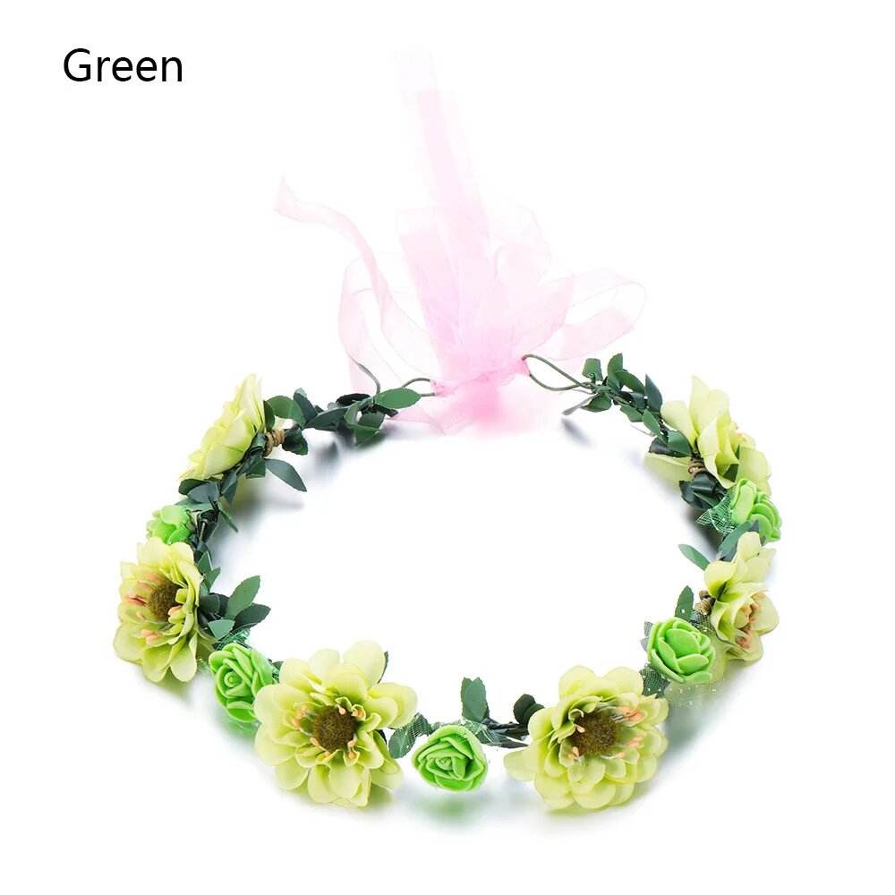 Женская цветочная корона, розового цвета Зеленый, type2-green
