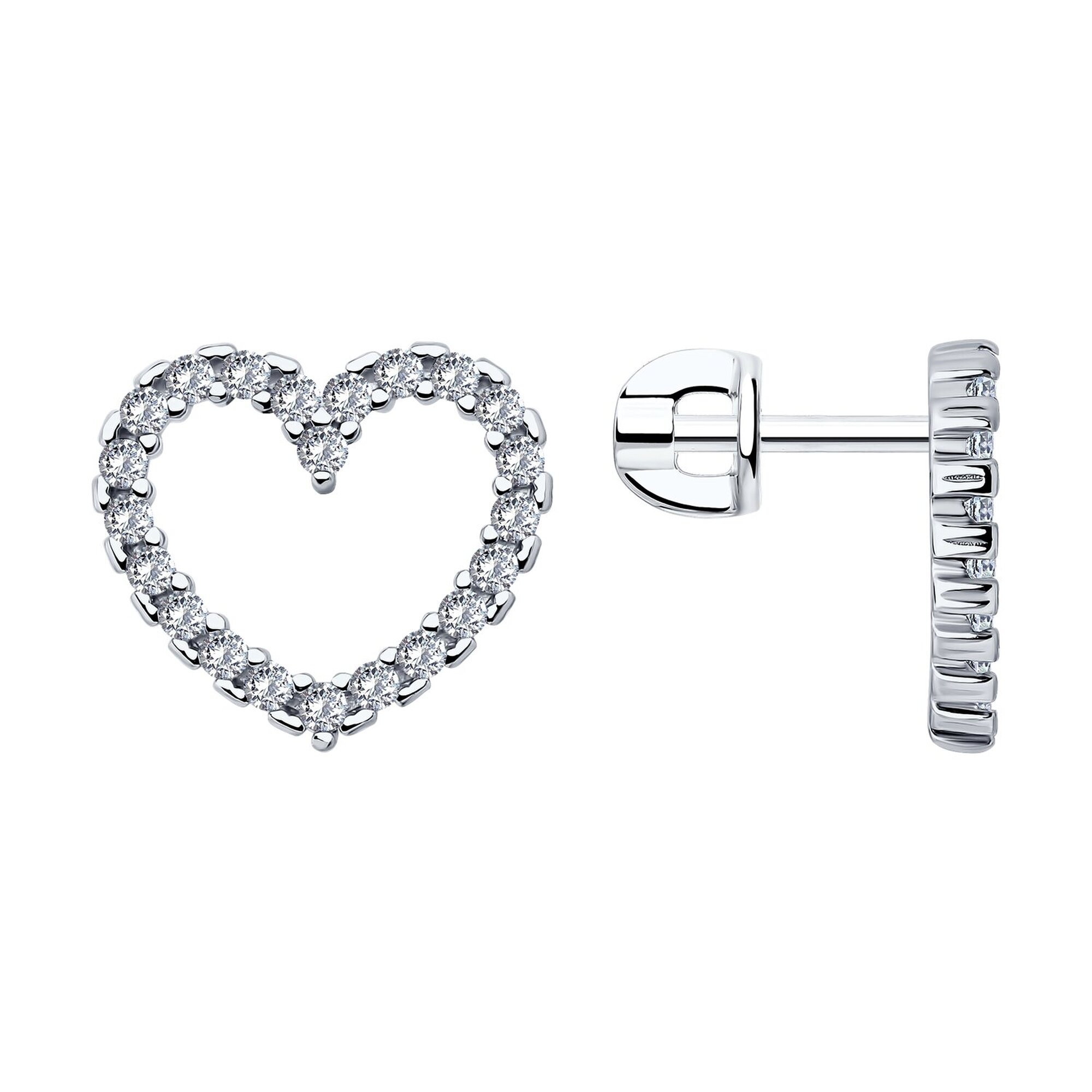 Серьги пусеты, серебро, 925 проба, родирование, фианит