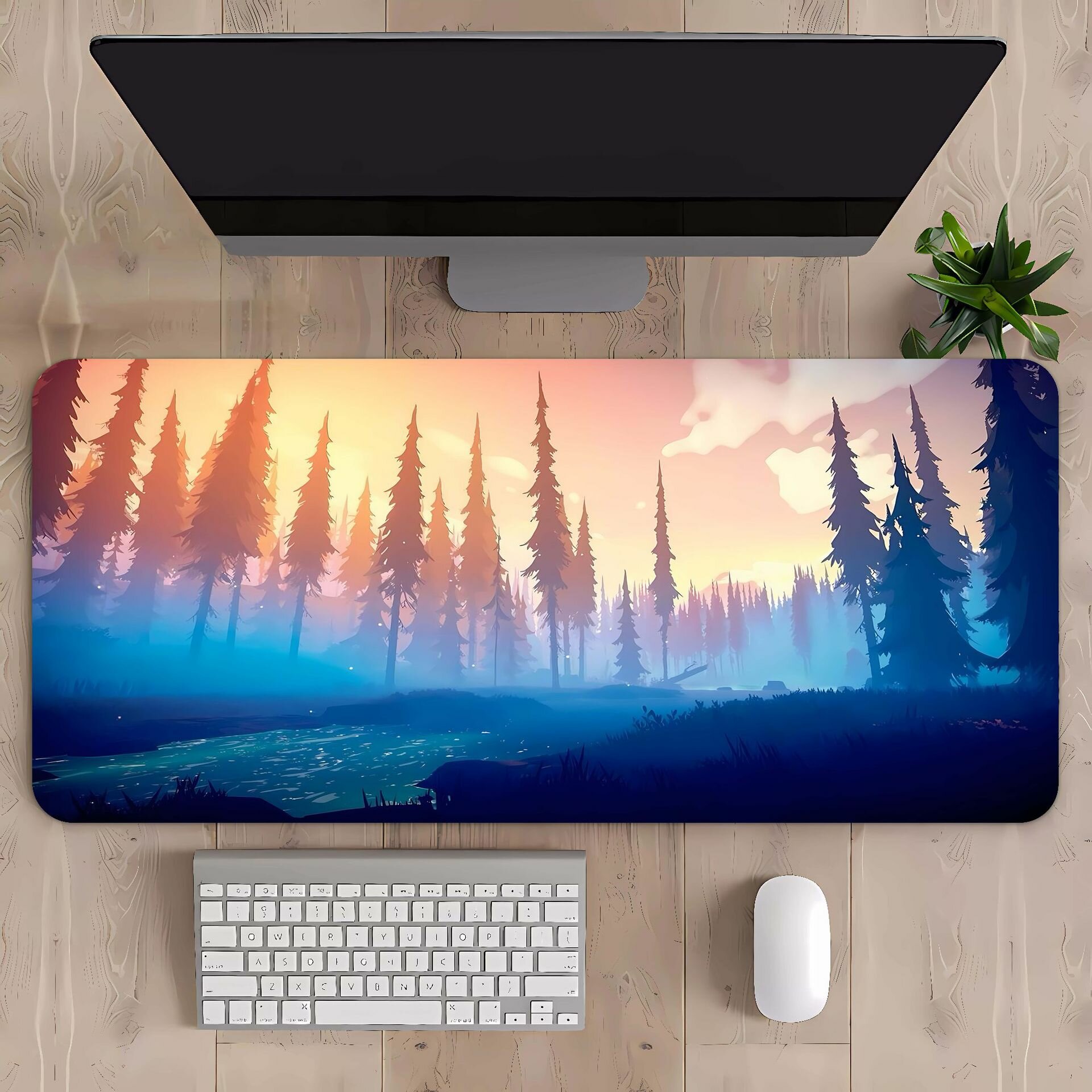 Коврик для мыши Liangcaida "B23-Лес", нескользящий, горный пейзаж, ткань, 1000x500 мм