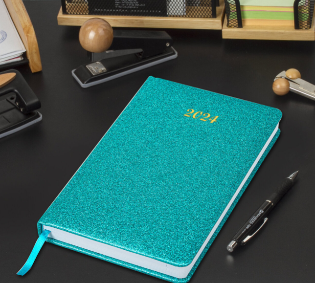 Ежедневник датированный 2024 А5 Sparkle, блестки, бирюзовый