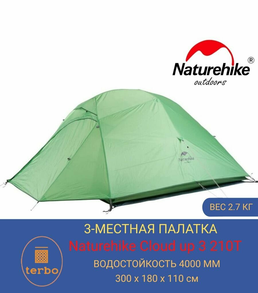 3-местная палатка Naturehike Cloud Up 3 210T с ковриком
