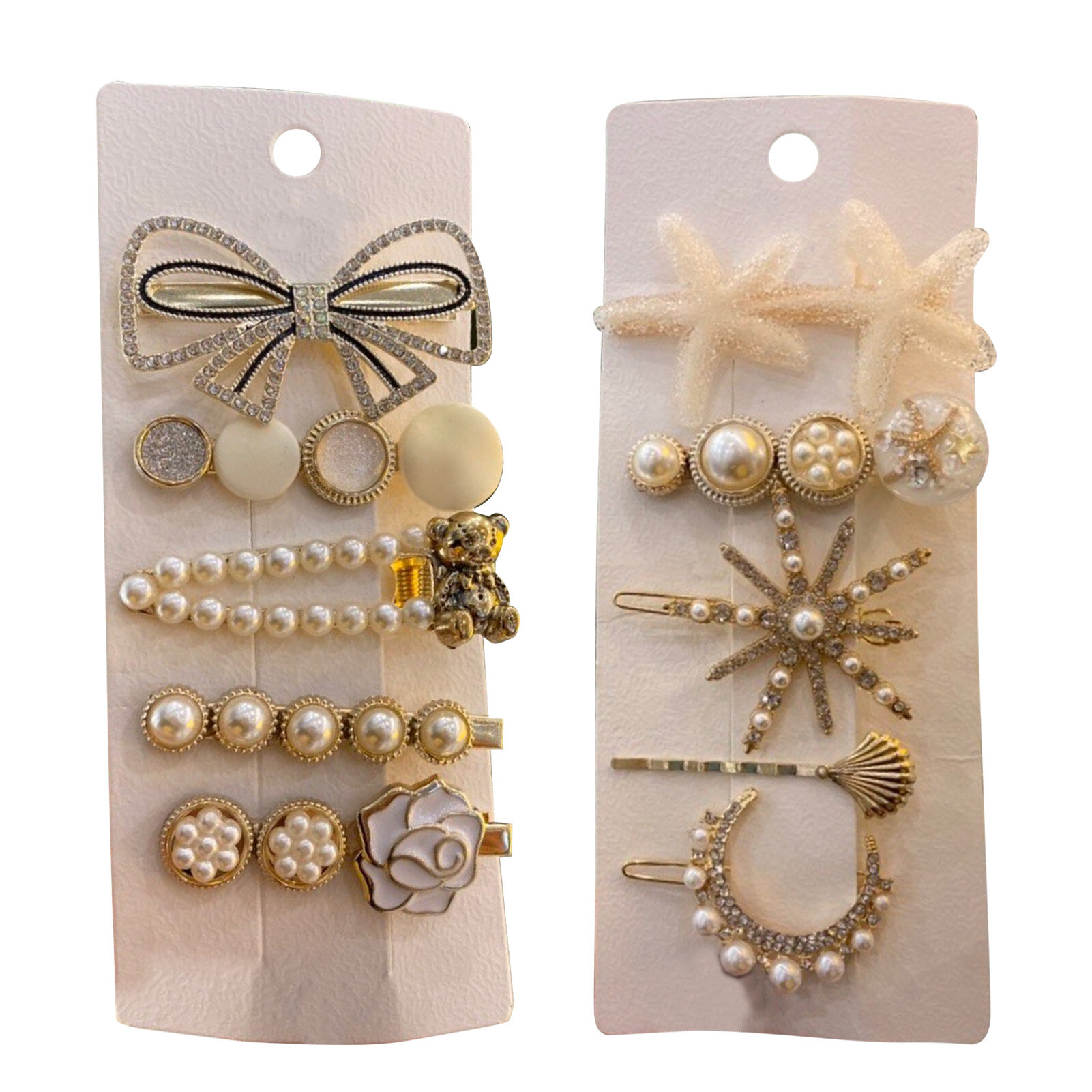 10 шт. стильных и элегантных декоративных заколок для волос с жемчугом и кристаллами ручной работы в виде звезд и моря для повседневных вечеринок и путешествий