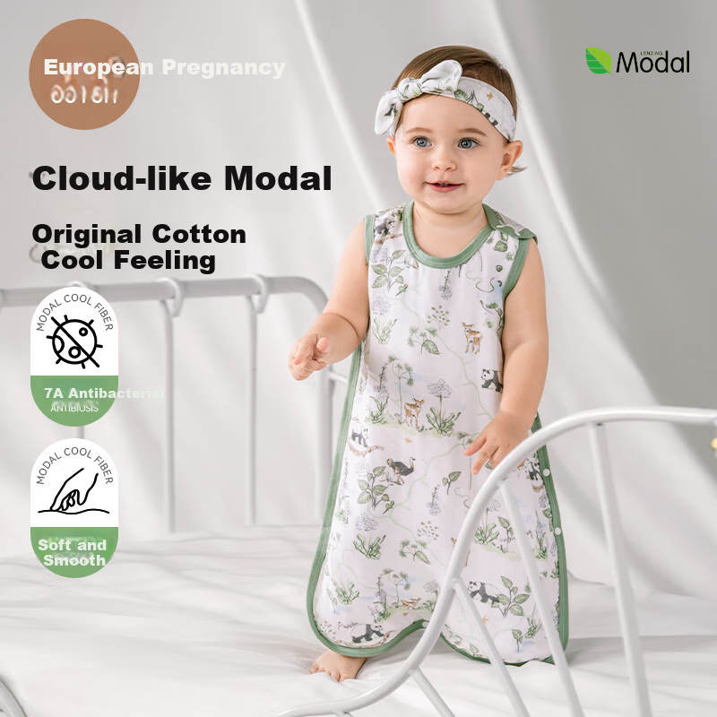 OUYUN Bamboo Cotton Vest Sleeping Bag Baby Spring and Summer Baby Sleeping Bag Antibacterial Four Two Panda Jungle 80*48