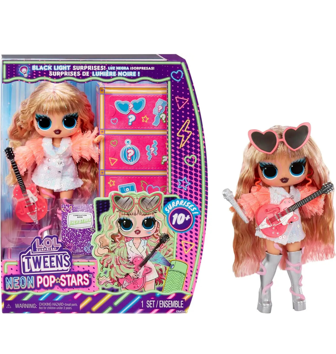 Кукла L.O.L. Tweens Neon Pop Star Thea 120650EUC, с ультрафиолетовым фонариком и аксессуарами