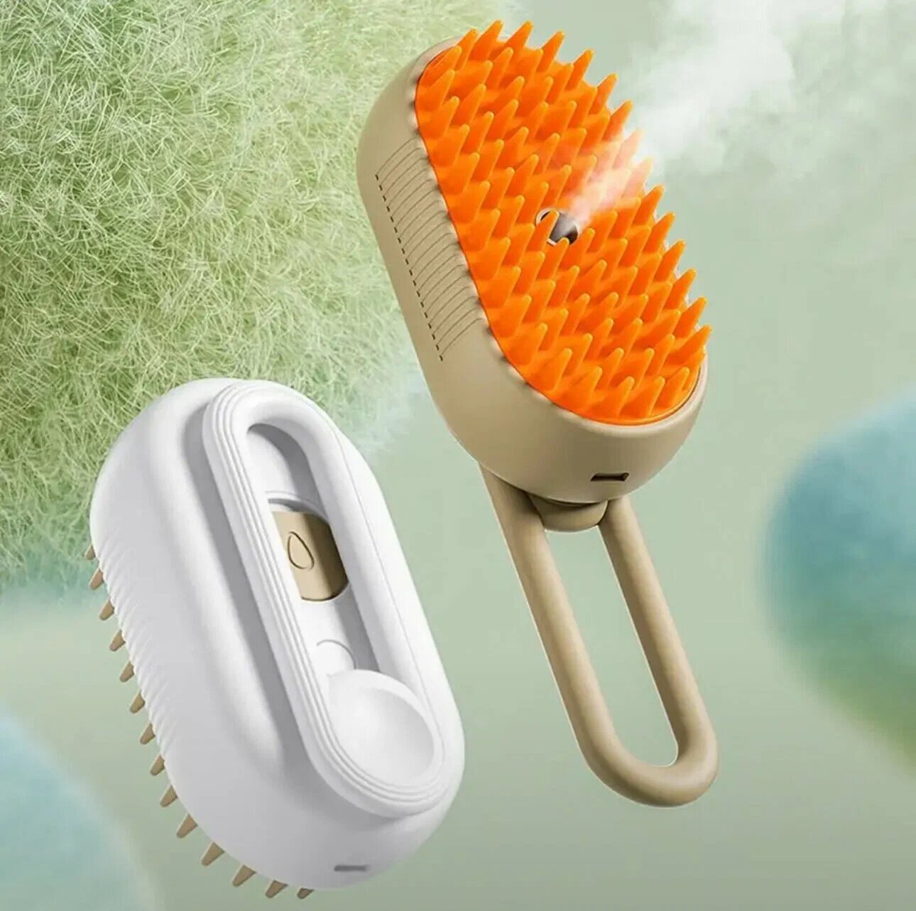 Паровая щетка Spray Massage Comb. Расческа для домашних питомцев с функцией пара / Силиконовая щётка для удаления шерсти животных / Электрическая массажная щетка для кошек и собак