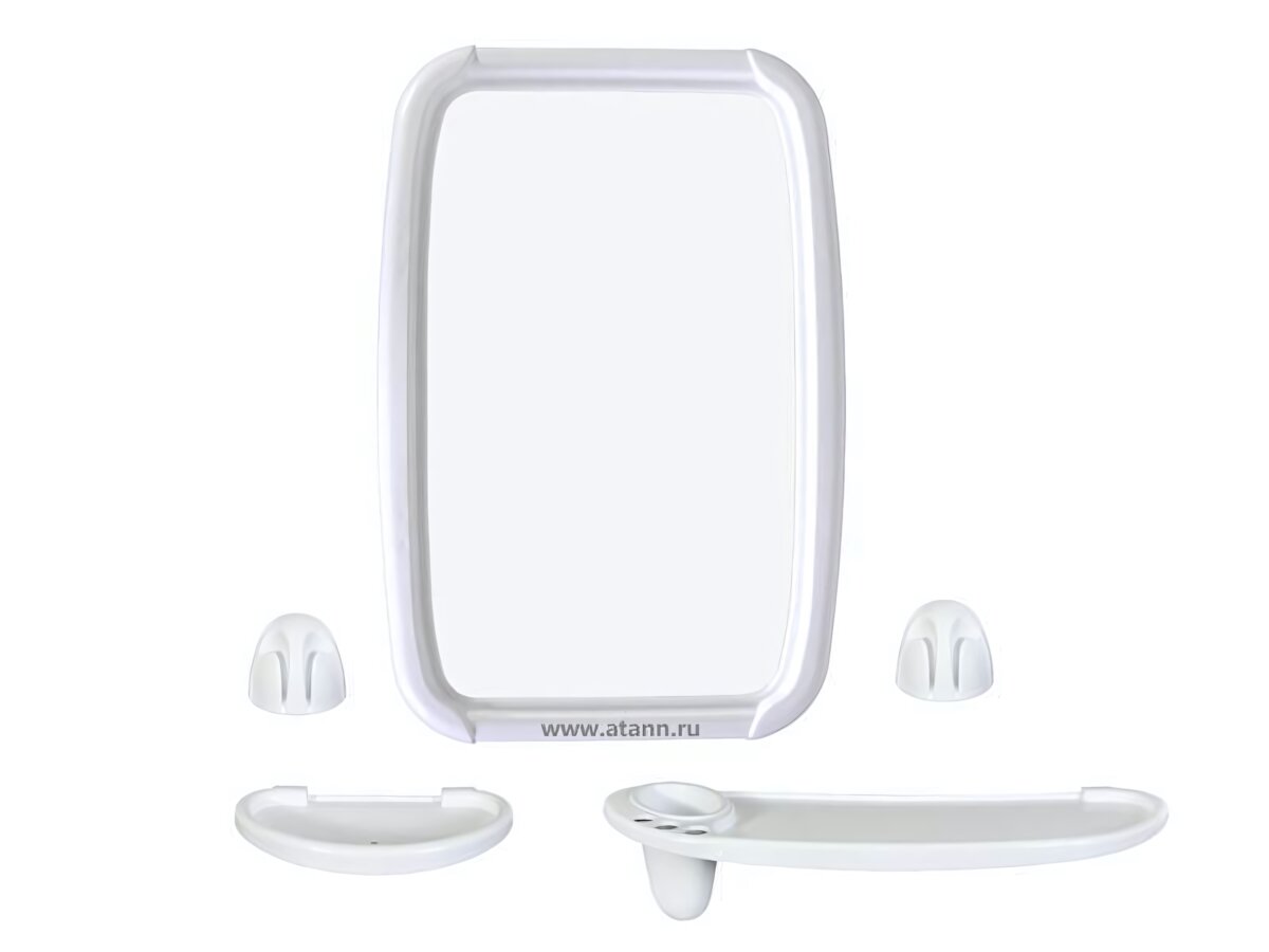 Зеркало для ванной "Оптима" белое, пластиковая рамка, с полкой и креплениями