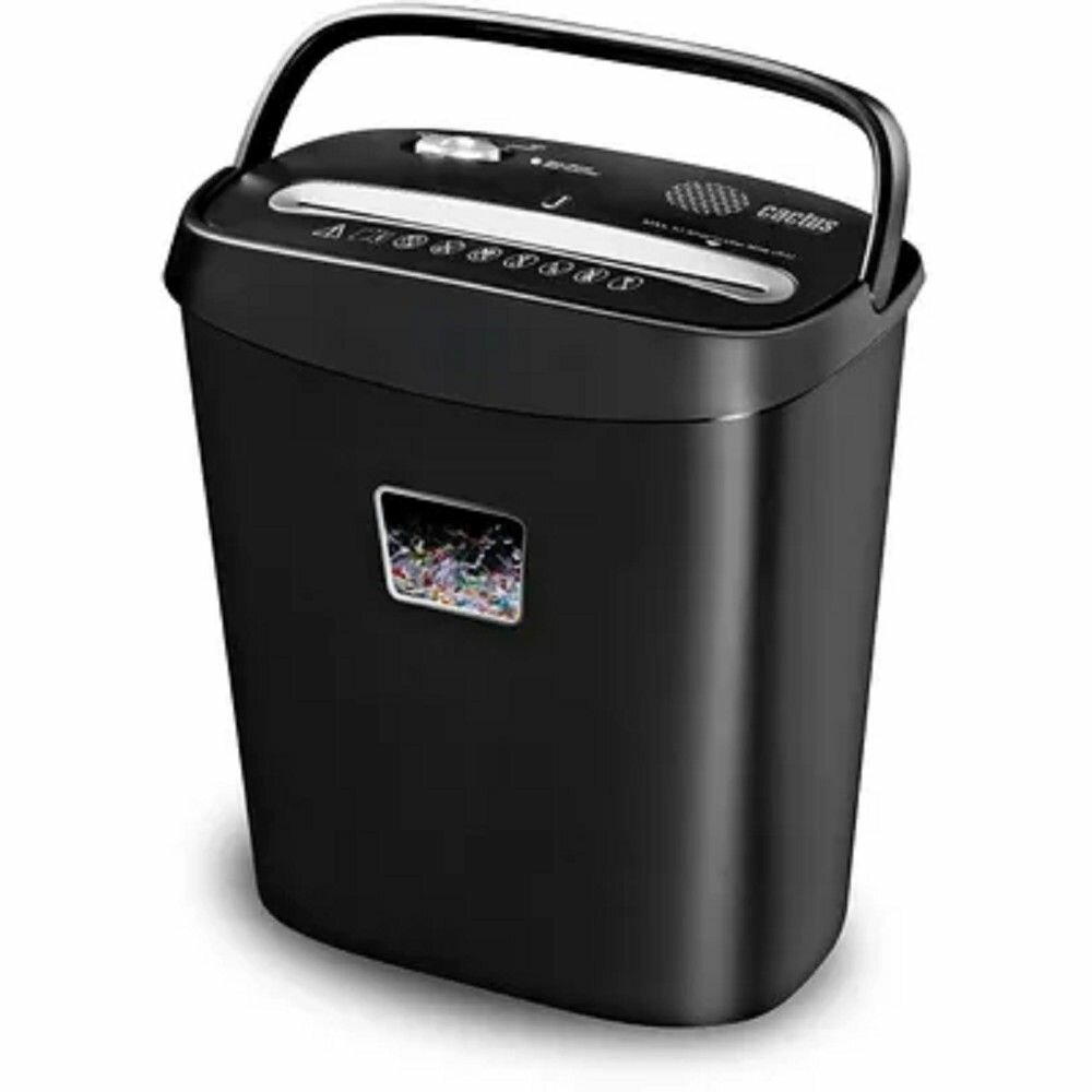 Cactus Уничтожители документов Шредер CS - SH - P4 черный секр. P - 4 фрагменты 8лист. 15лтр. скрепки скобы пл. карты