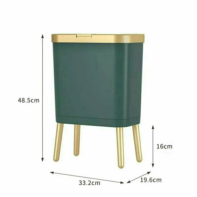 Мусорный бак 15л, темно-зеленый, золотой, пластик, золотой напыление