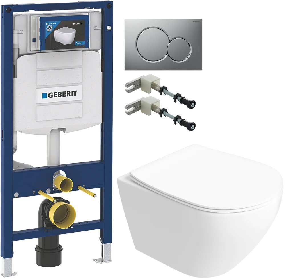 Инсталляция с унитазом комплект: Унитаз подвесной STWORKI Кронборг S28401WH / Инсталляция Geberit Duofix UP 320 111.300.00.5 / Крепления к стене, Кнопка лакированная, матовый хром