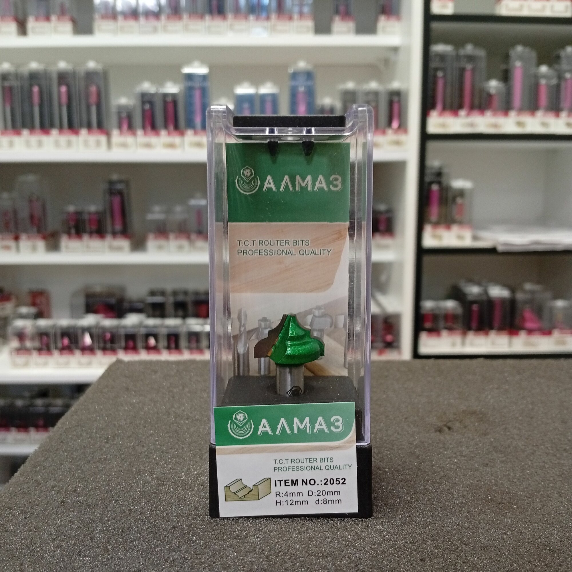 Фреза для фрезеровки фасадов ( псевдофиленка) алмаз 2052 пазовая фасонная D:20mm I:12mm d:8mm R:4mm