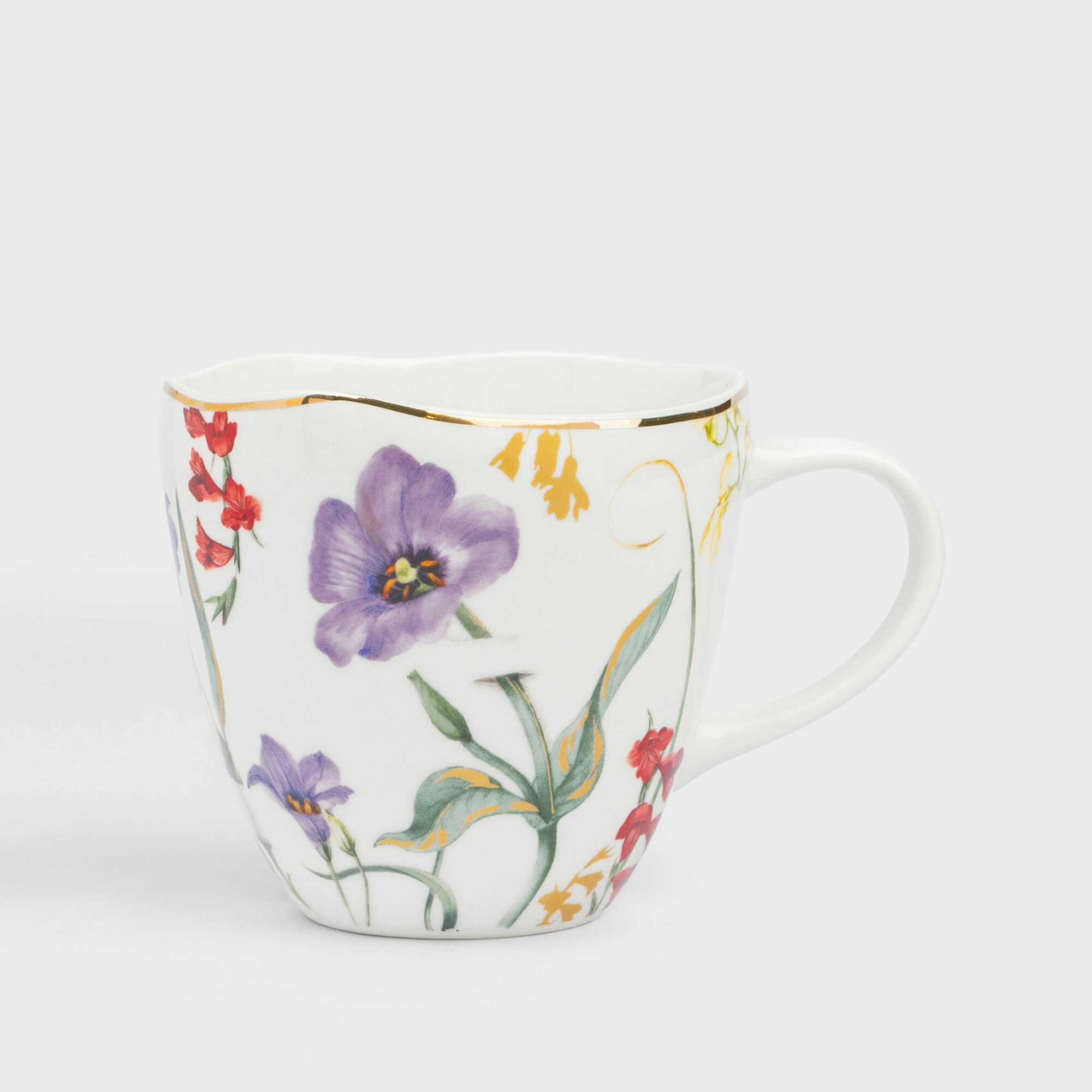 Кружка, 360 мл, фарфор N, белая, с золотистым кантом, Цветы, Night flower
