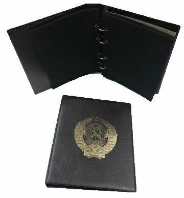 Альбом для значков с 4-мя листами Герб СССР, чёрный, формат Оптима