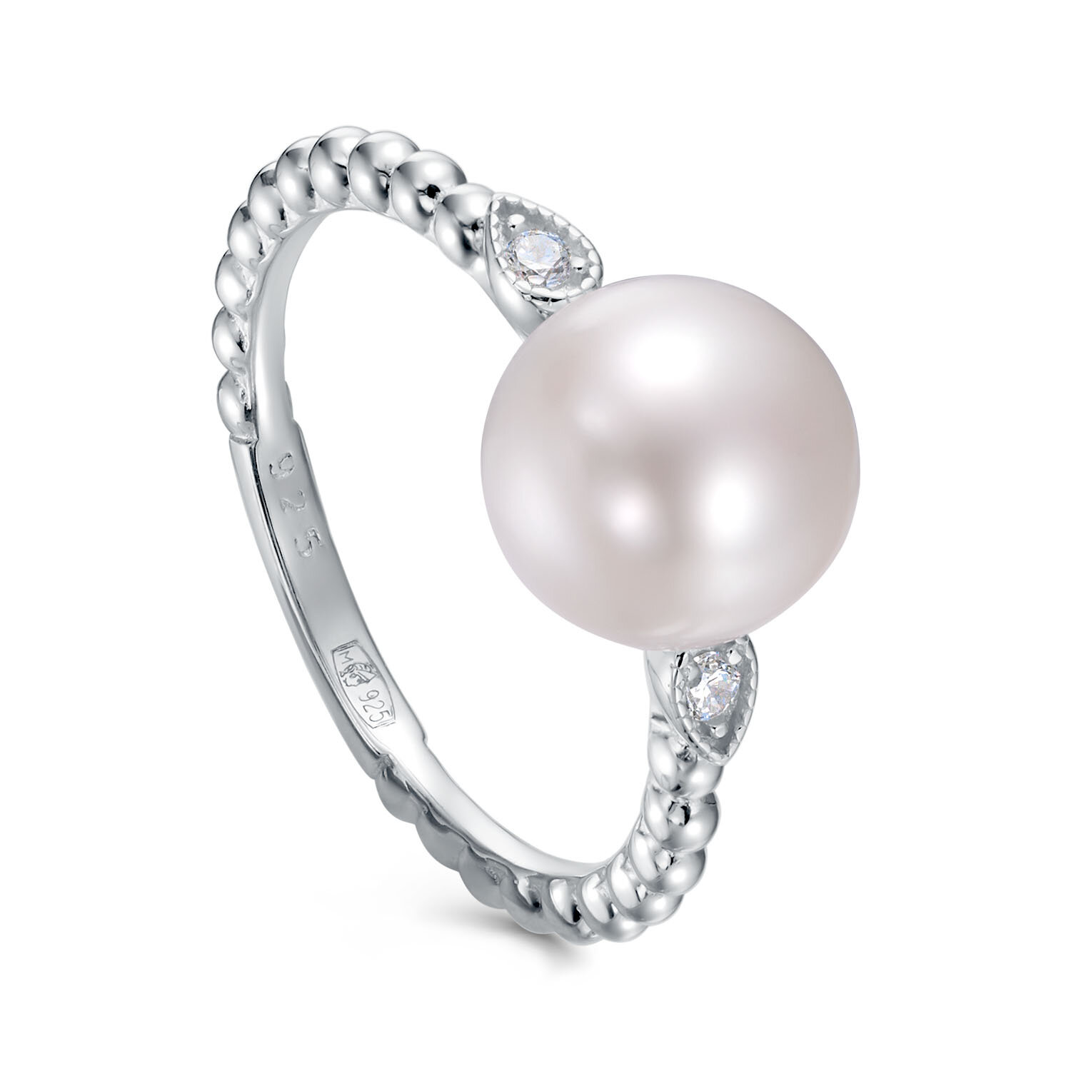 Кольцо тонкое, серебро, 925 проба, жемчуг, фианит