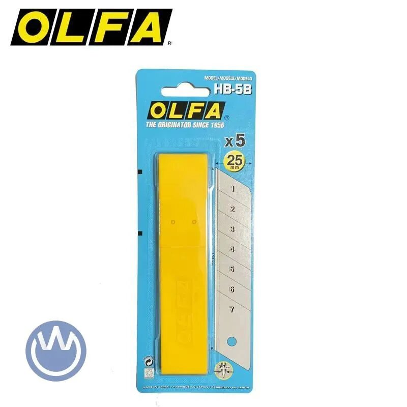 5 шт. Японский клинок OLFA hb-5b изготовлен из тяжелолегированной стали толщиной 25 мм и толщиной 0,7 мм. Клинок отличается прочностью.