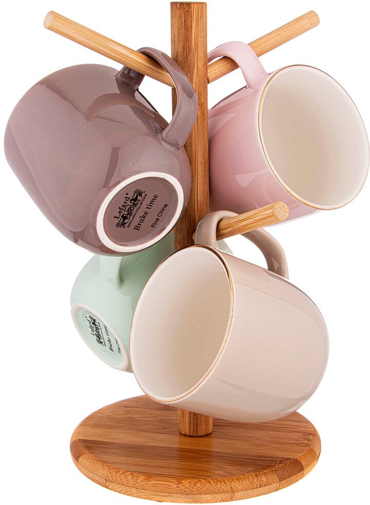 Набор из 4 кружек 756-245 на деревянной подставке lefard break time 310 мл пастель