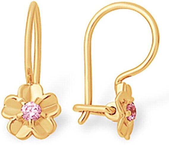 Серьги, красное золото, 585 проба, фианит