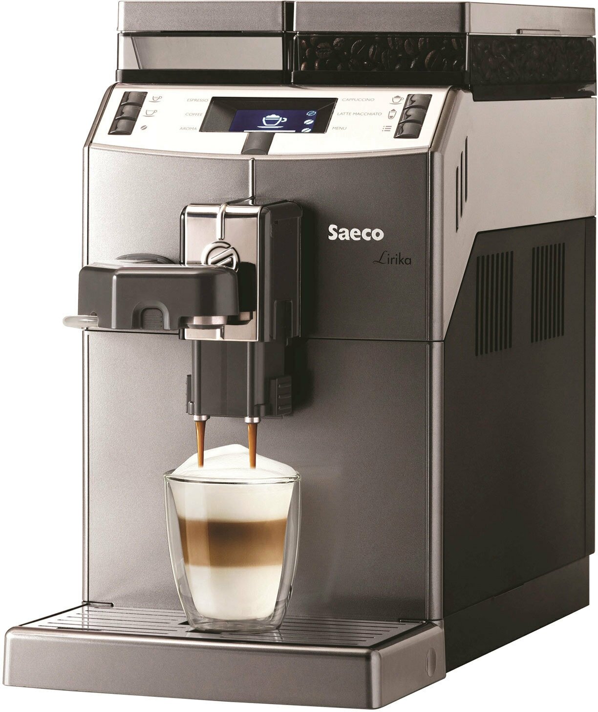 Кофемашина SAECO LIRIKA One Touch Cappuccino, 1850 Вт, объем 2,5 л, емкость для зерен 500 г, автокапучинатор, серебристая
