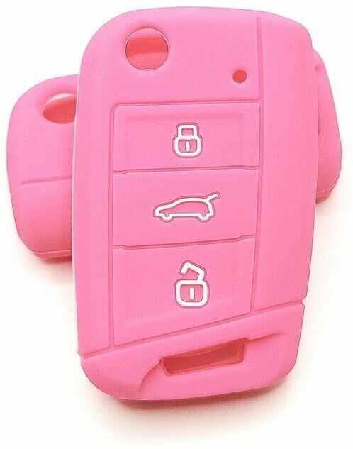 Чехол для ключа Volkswagen VW Golf 7 Tiguan Polo, Skoda Octavia Rapid Fabia, 3 кнопки, Розовый
