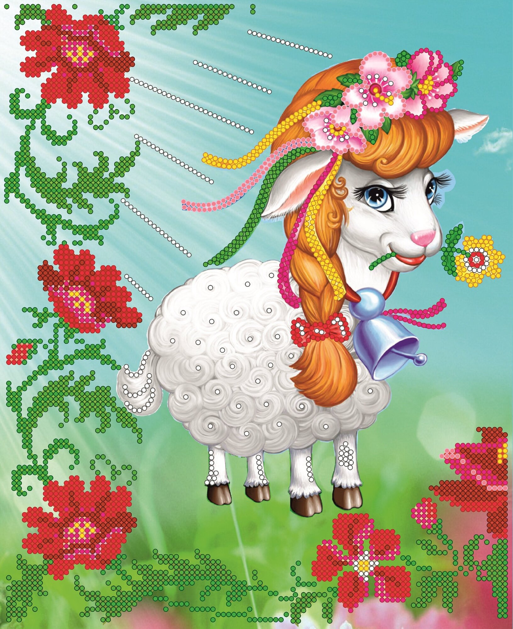 Вышивка бисером картины Забавная овечка 28*23см