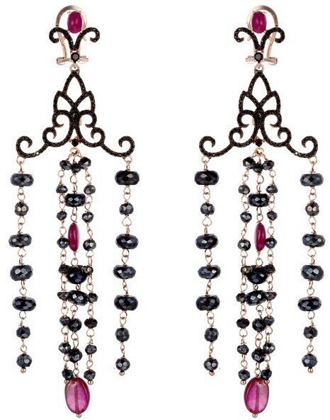 Серьги, серебро, 925 проба, фианит, рубин, шпинель