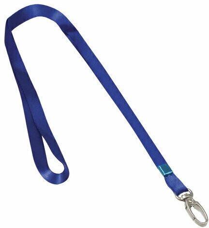 10 шт, Лента для бейджей, 45 см, металлический карабин, синяя, BRAUBERG, 235737