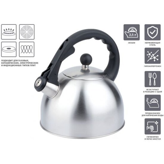 Perfecto Linea Чайник со свистком, нержавеющая сталь, 2.5 л, Melissa, (Диаметр 19 см, высота 22,5 см, общий объем изделия 2,5 л.) (52-225001)