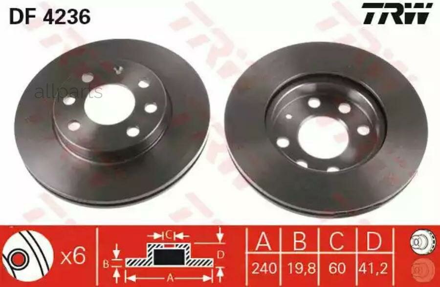 TRW DF4236 Диск тормозной передний OPEL CORSA C 0006 TRW DF4236
