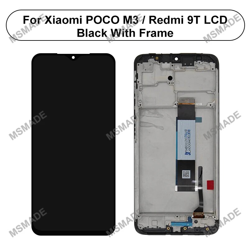 6,53-дюймовый IPS ЖК-дисплей Для Xiaomi Poco M3 Redmi 9T — Замена Емкостного Black With Frame