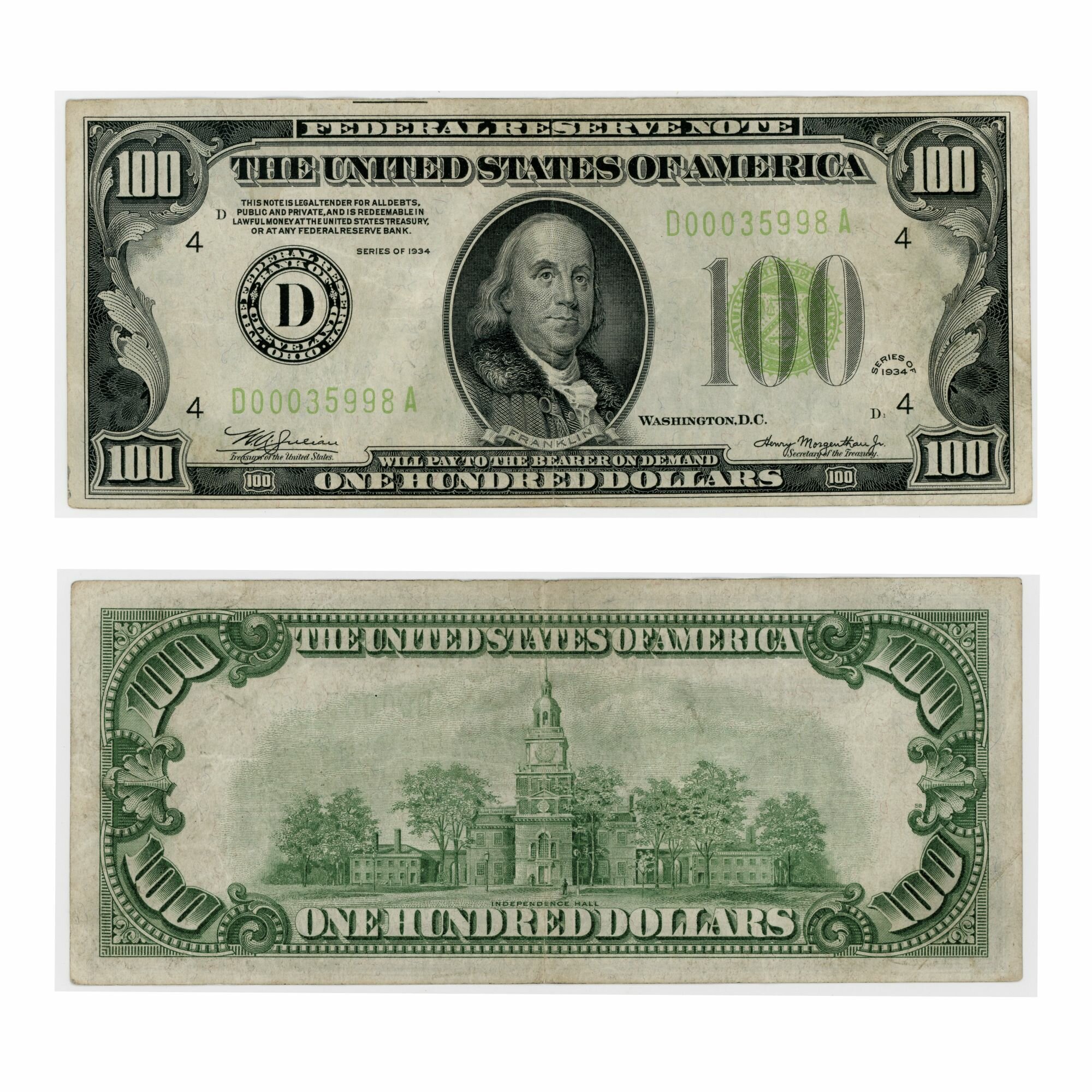 Банкнота США 100 долларов 1934 год Extremely Fine (XF) Pick 433L