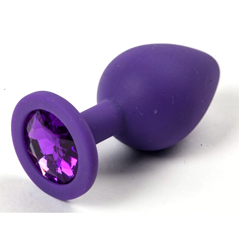 Фиолетовая анальная пробка Any Medium Purple длина 8 см диаметр 3.5 см из силикона со стразами