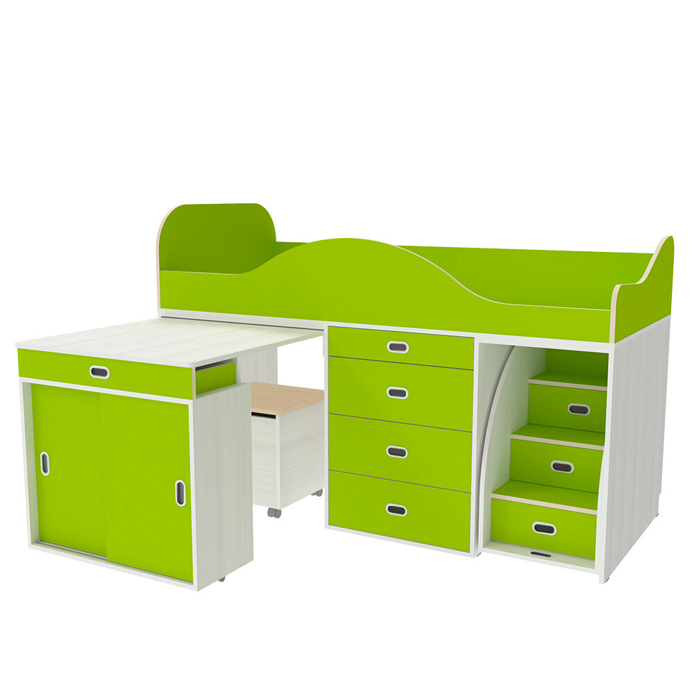 Кровать чердак Малыш Люкс Белое Дерево Лайм