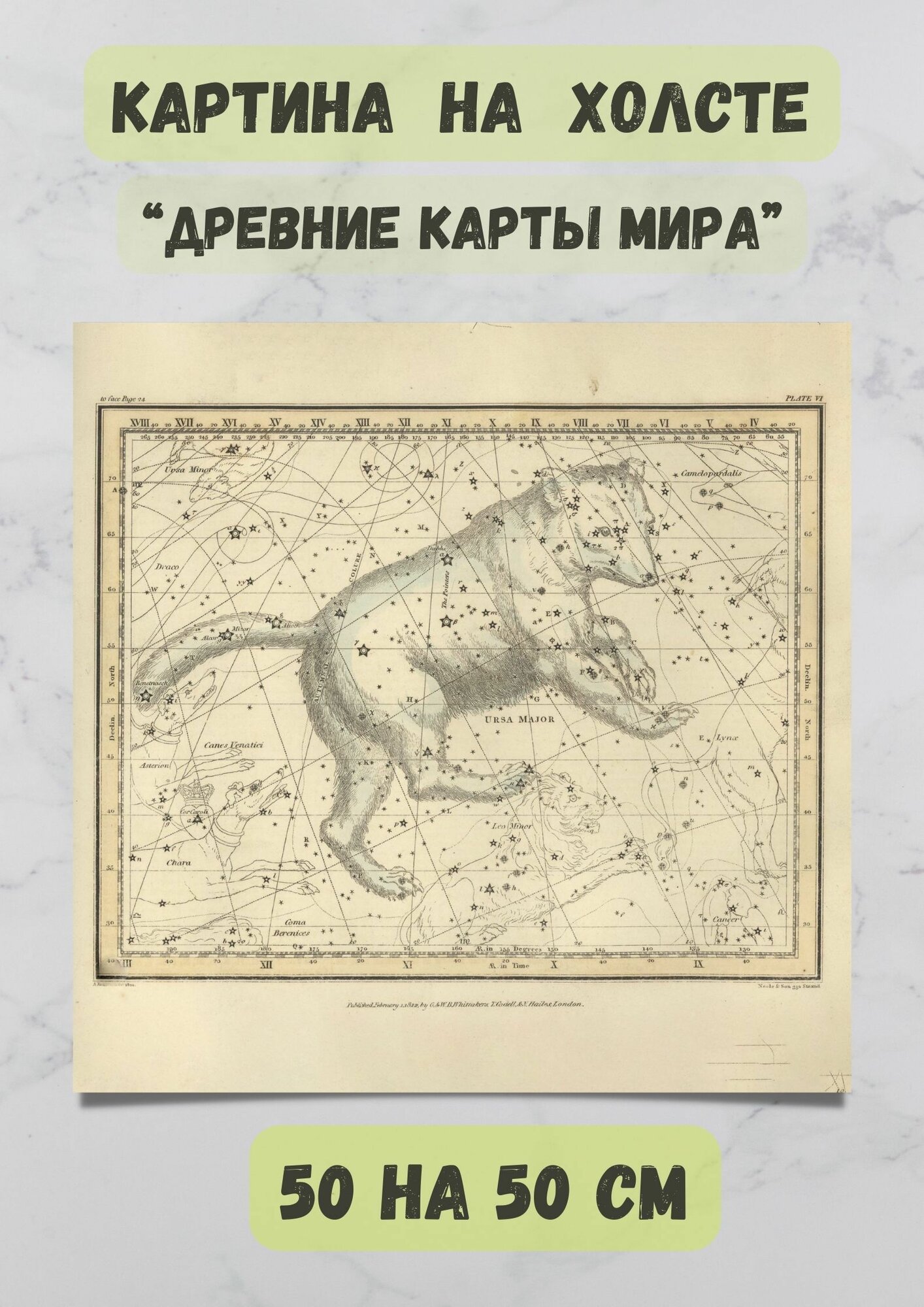 Картина в виде древней карты "Большая медведица" 50х50