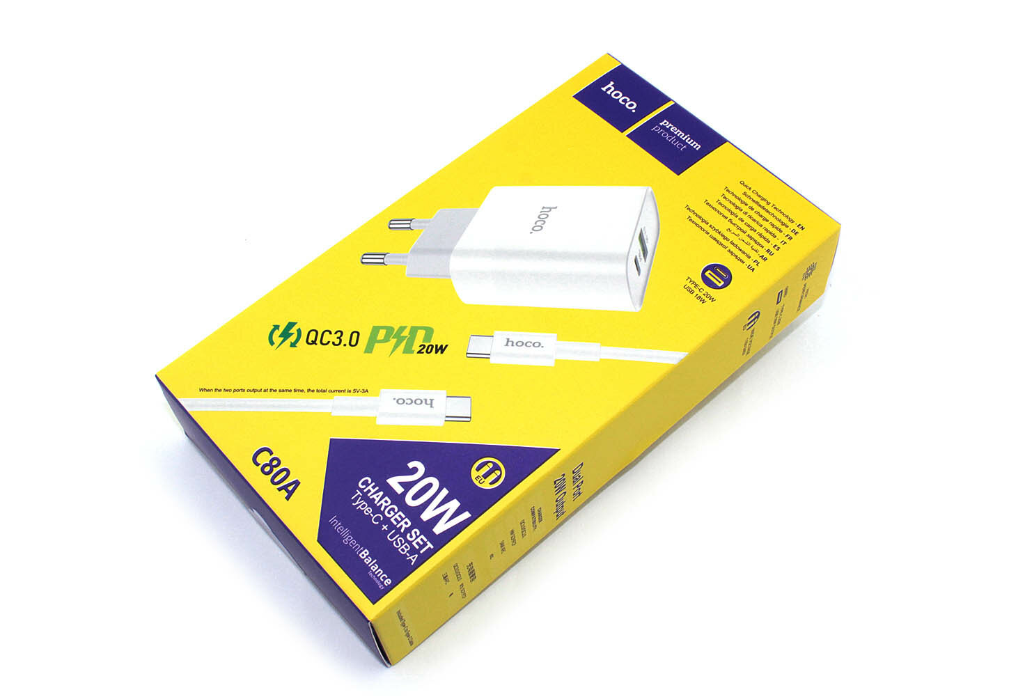 Блок питания HOCO C80A Rapido PD+QC3.0, 20W два порта (1*USB-A, 1*Type-C), белый