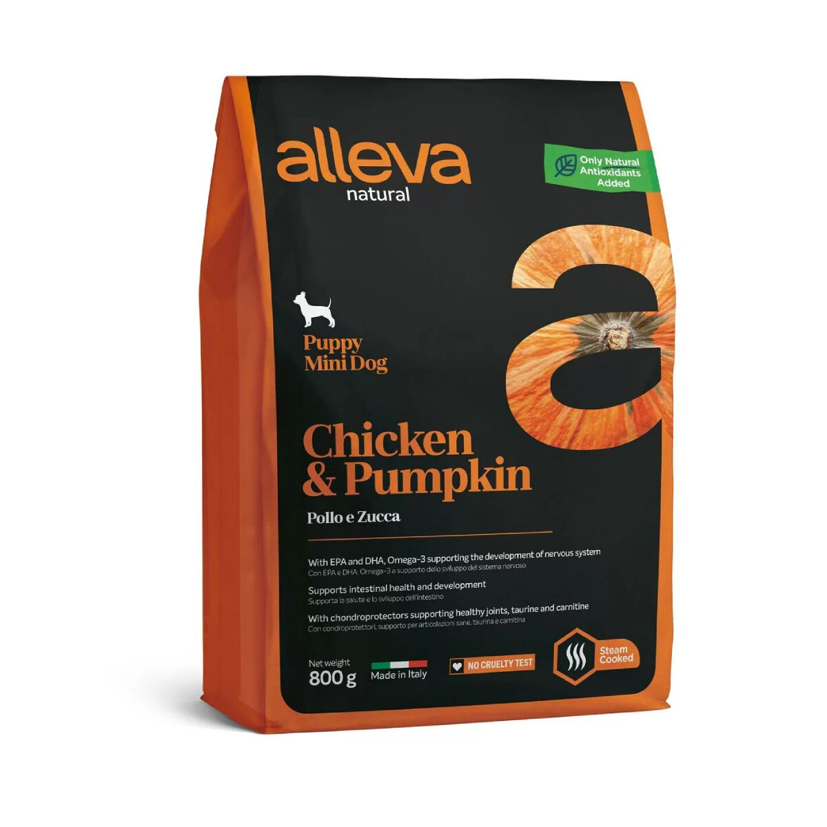 ALLEVA NATURAL Корм для щенков с курицей и тыквой. Мини 0,8 кг