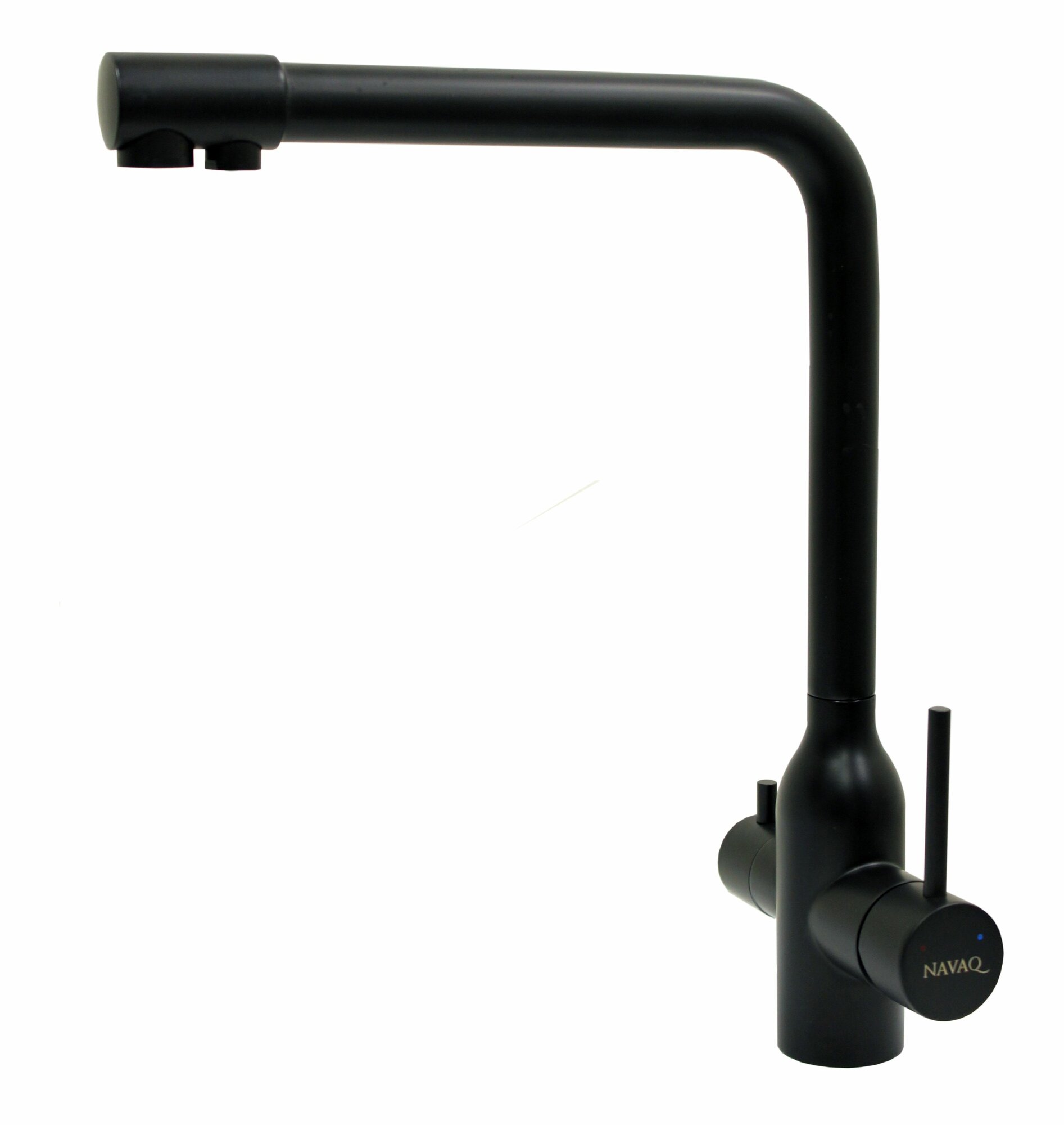 N413. PE1 Смеситель NAVAQ однорукий д/кухни с подкл. фильтра, матовый черный, нерж. сталь, бок. ручка