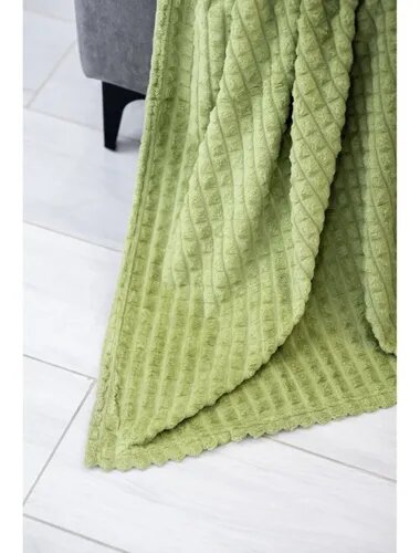 Мягкий плед-покрывало "Кубик" 200x220 цвет оливковый, c чехлом для хранения