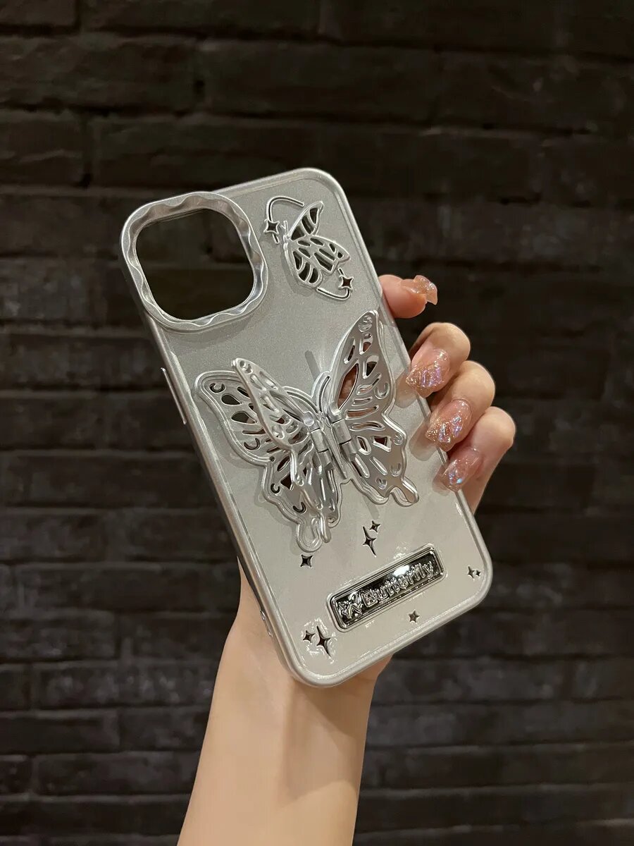 Чехол О'кейси "Бабочка", для iPhone 13, защита камеры, серебристый