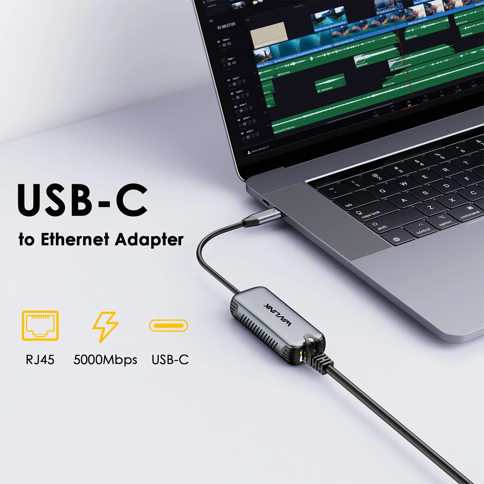 WAVLINK USB C Ethernet адаптер WL-NWU340G серого цвета 5G no Charging Port