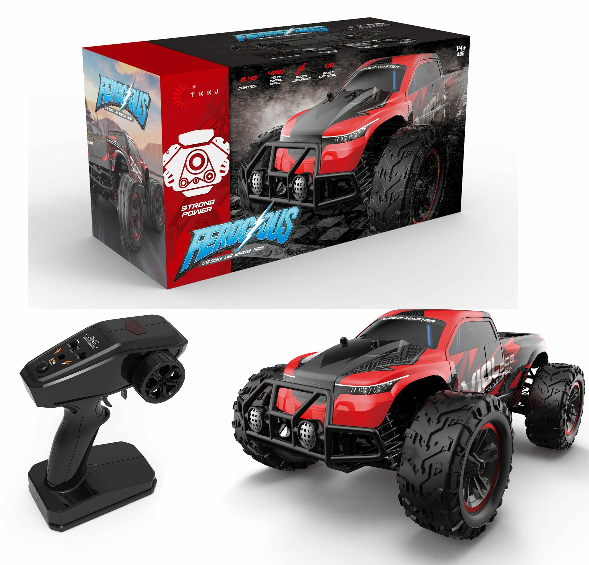 Машина на радиоуправлении / Внедорожник Монстр-Трак TKKJ K61 4WD масштаб 1:16 2.4G / Красный