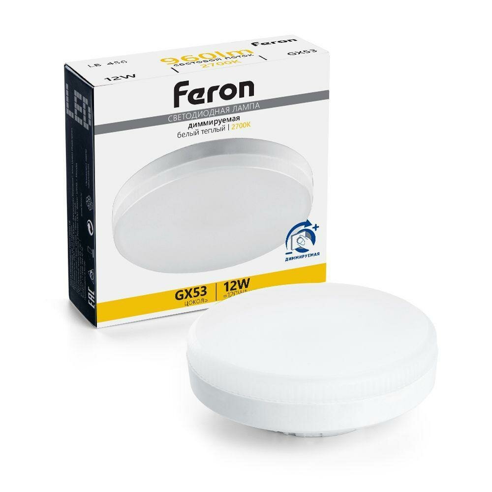 Лампа светодиодная диммируемая Feron GX53 12W 2700K матовая LB-456 51064, цвет Белый/, материал /