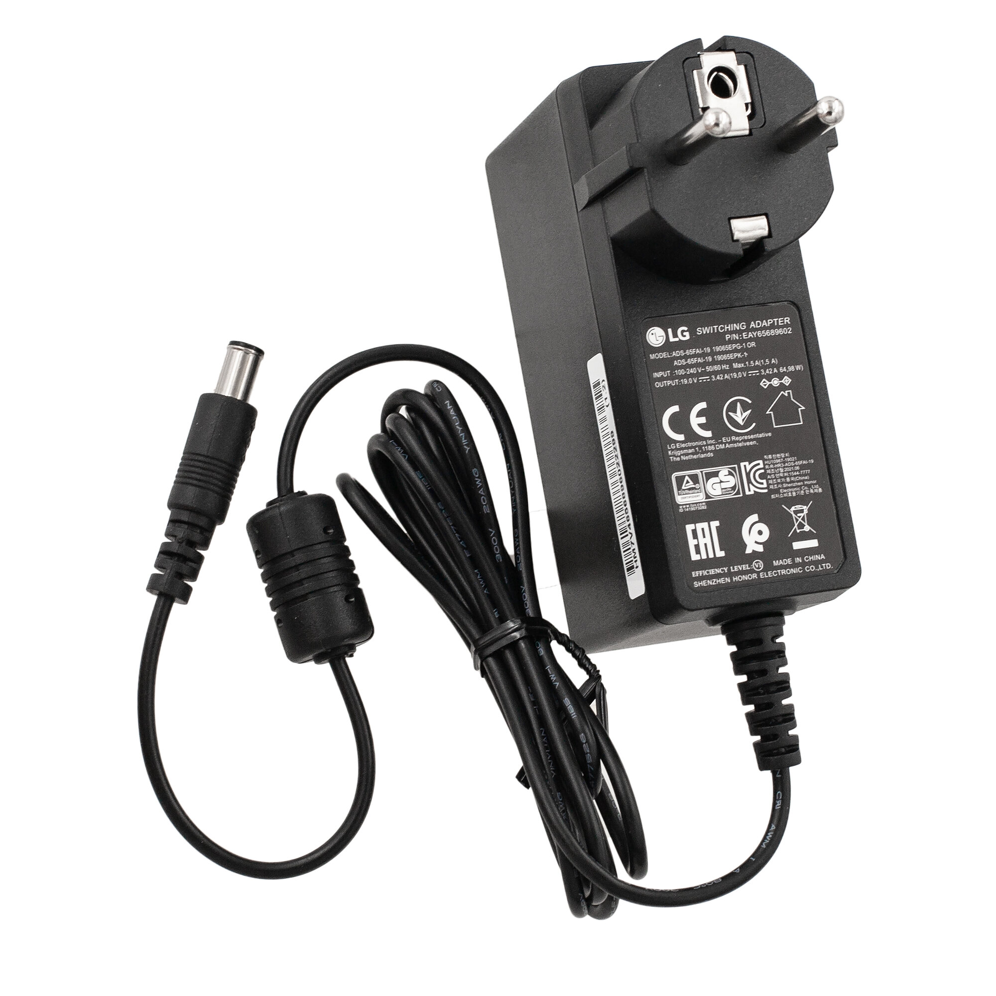 Блок питания 65W 19V 6.5x4.4mm 3.42A для монитора LG 32UN650 / LG 27GN850 / LG 32UN500 / LG 32UK550 / EAY65689602 / EAY65689604 - зарядка