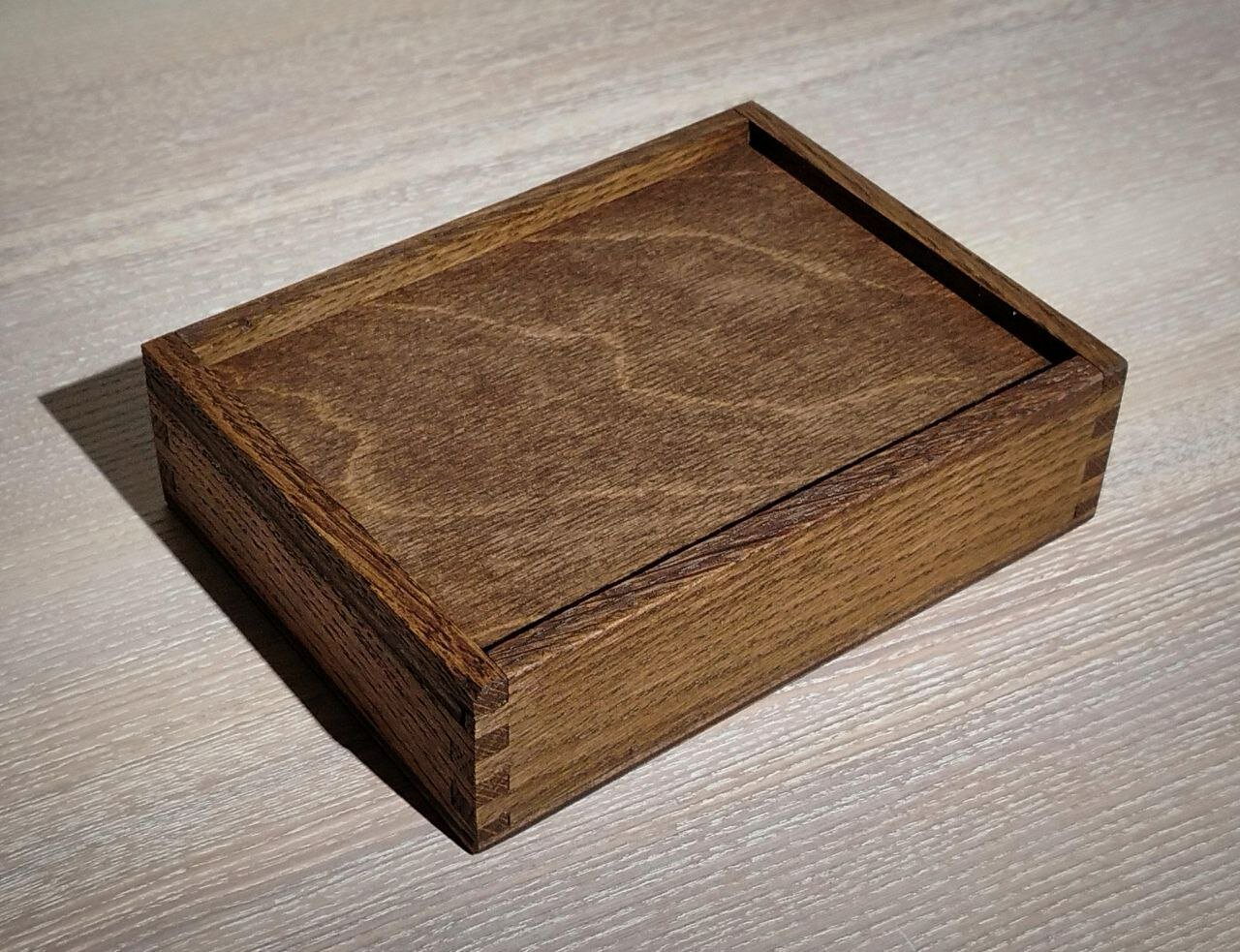 Коробка-пенал деревянная с выдвижной крышкой, упаковка для подарков 16х12х4,5 см, дуб