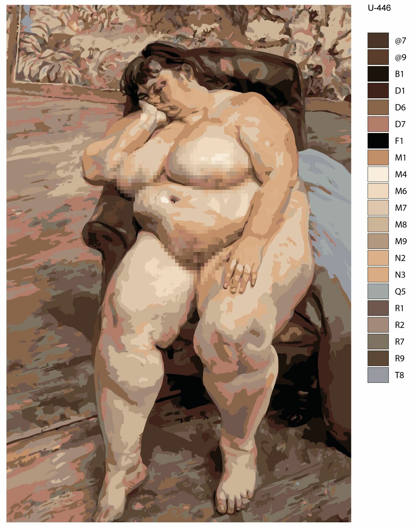 Картина по номерам U-446 "Художник Люсьен Фрейд. Репродукция картины - Спящая у ковра со львами" 40x60 см