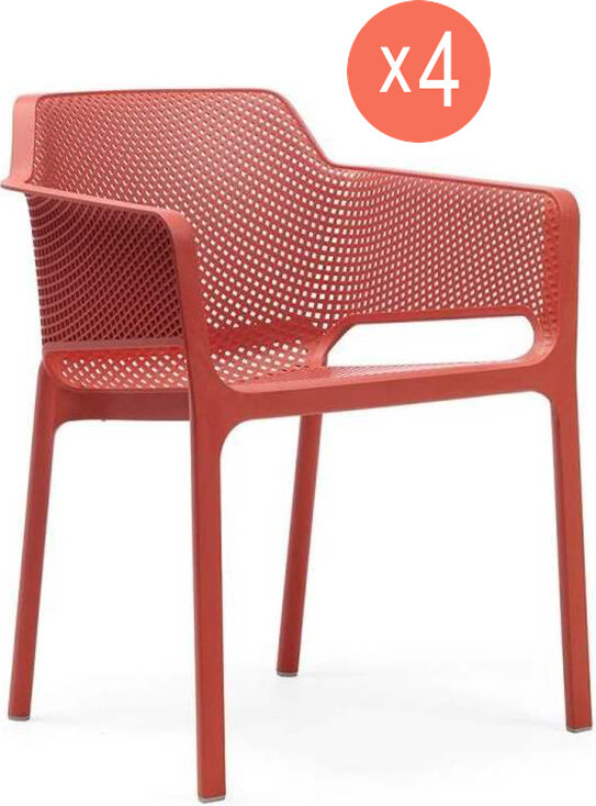 Комплект из 4-х кресел садовых Nardi Net, цвет коралловый, стеклопластик, Италия